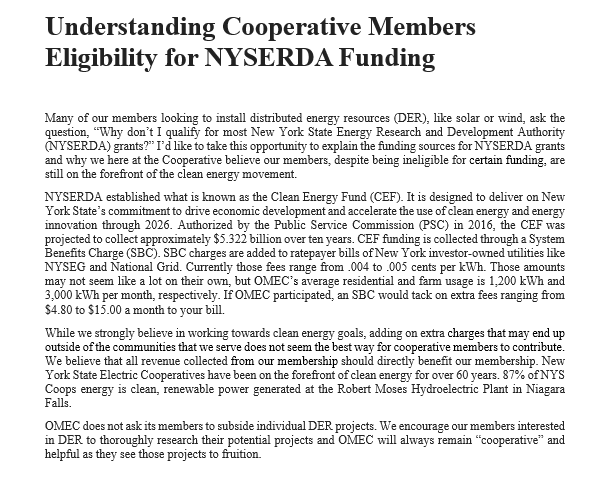 NYSERDA Funding Eligibility | Oneida-Madison Electric